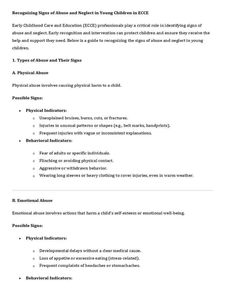 Recognizing Signs of Abuse and Neglect in Young CH | PDF | Child Abuse ...