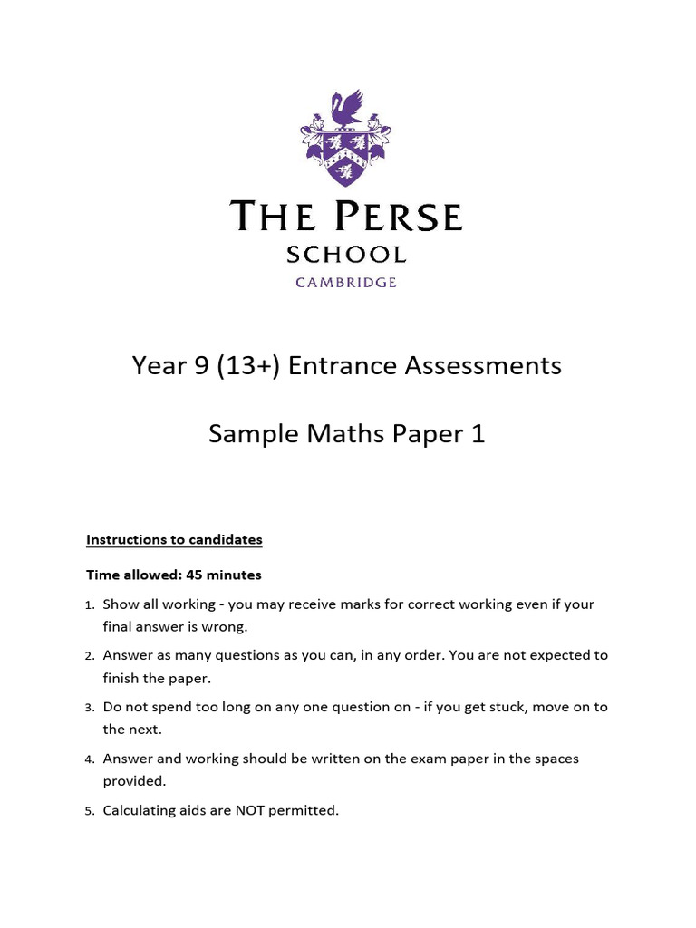 Year 9 13 Maths Sample Paper 1 1 | PDF