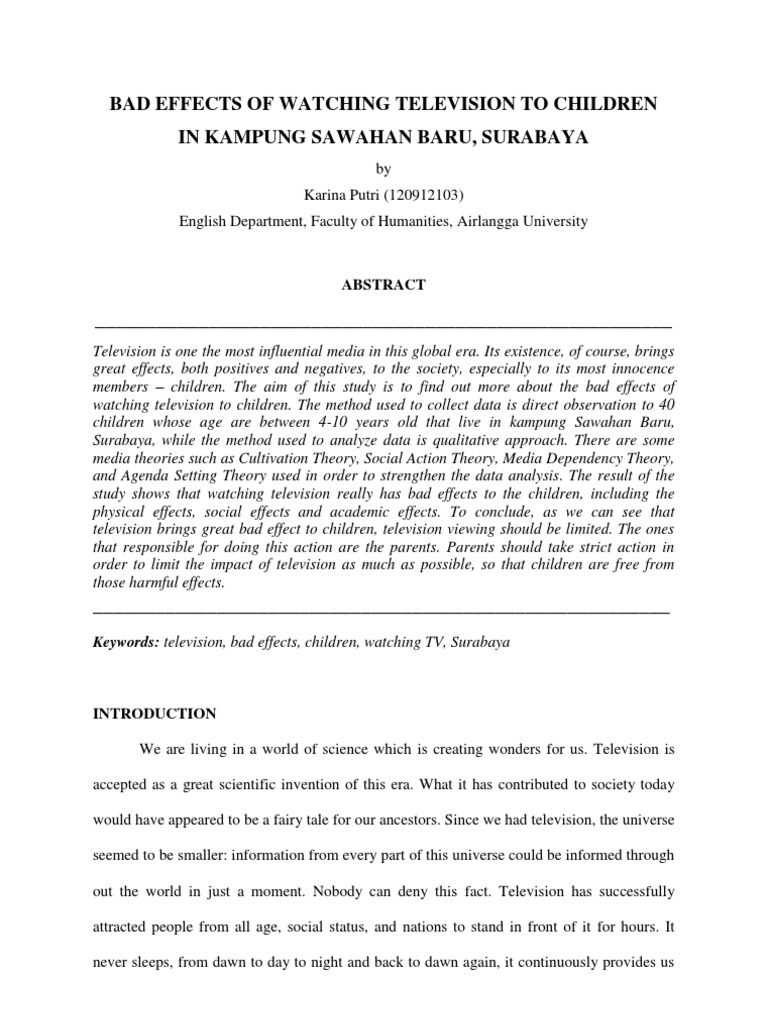 Bad Effects of Watching Television To Children | PDF | Qualitative ...