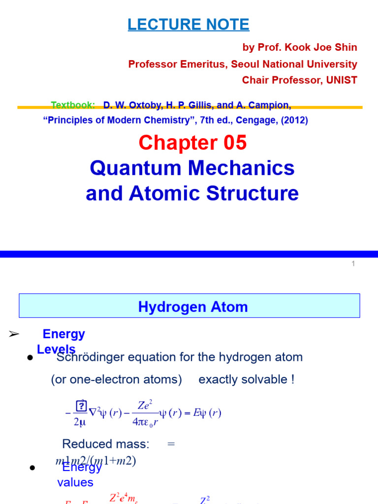Ch05 Oxtoby 7ed Atomic Structure Lecture Note | PDF | Atomic Orbital | Electron Configuration