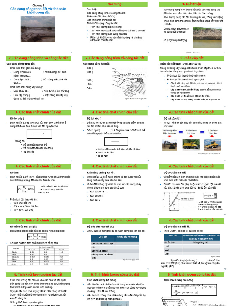 KTTC Chuong 2 Cac Dang Cong Trinh Dat Va Tinh Toan Khoi Luong Dat | PDF