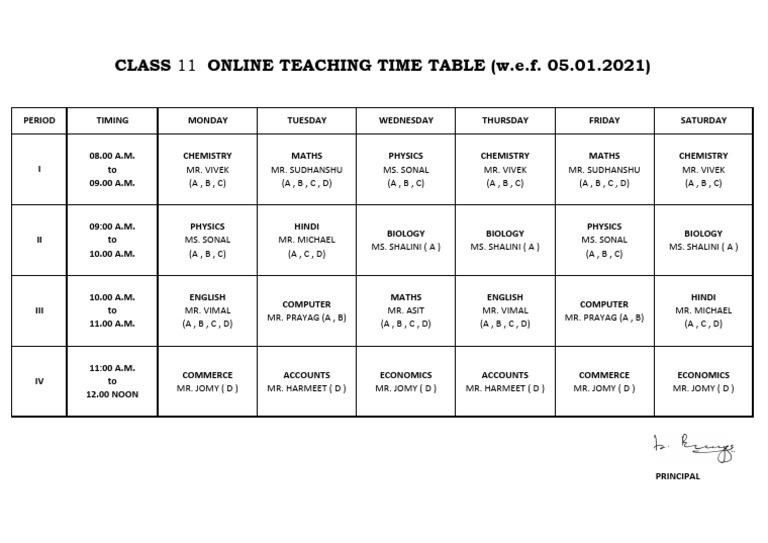 Revised Online Classes Time Table-Class Xi | PDF