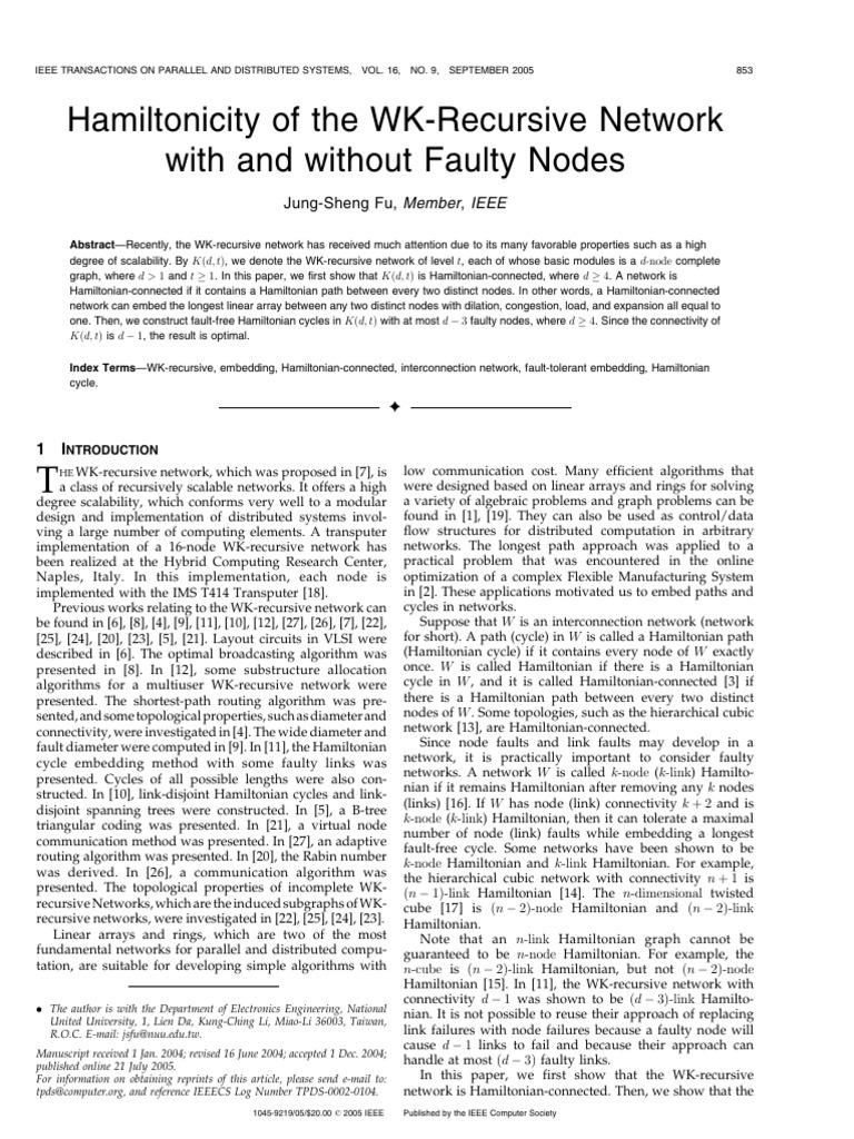 2005 IEEE Hamiltonicity of The WK-Recursive Network | PDF | Computer Network | Combinatorics