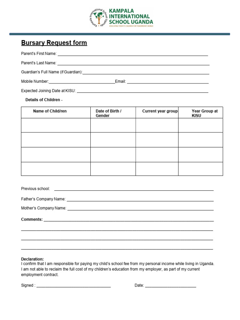 Bursary Request Form for KISU | PDF