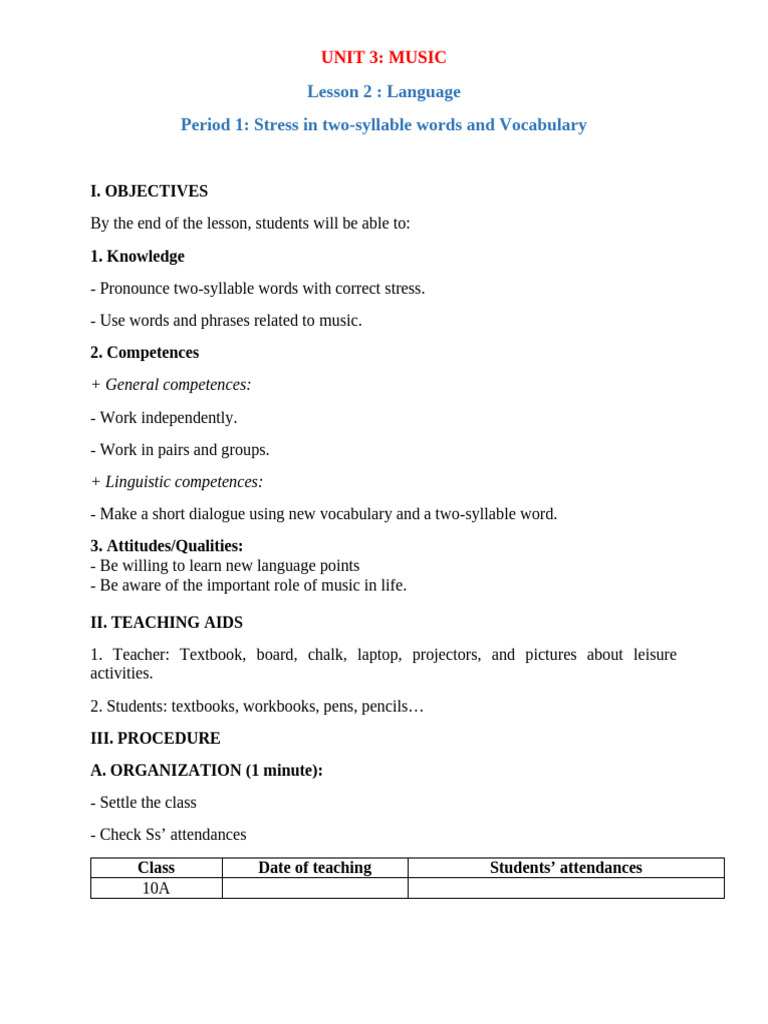 PH M B CH Dương Unit 3 Music | PDF | Stress (Linguistics) | Reading Comprehension
