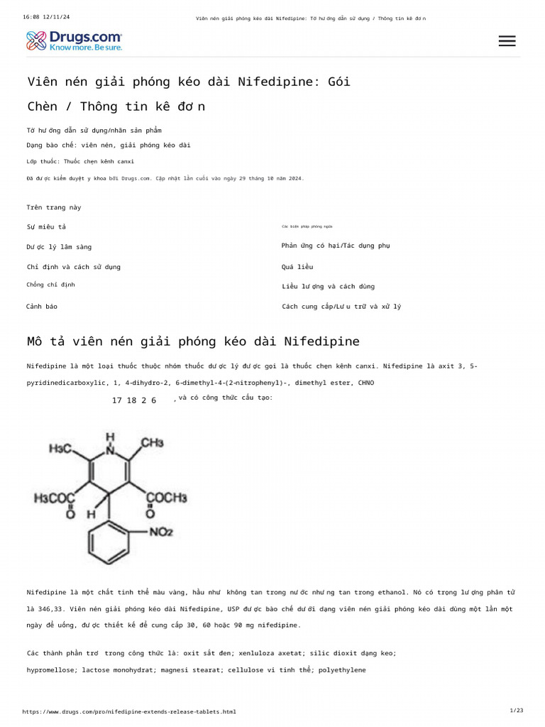 4 Nifedipine Extended Release Tablets Package Insert Prescribing Info ...
