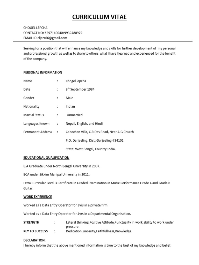 Curriculum Vitae: Personal Information | PDF