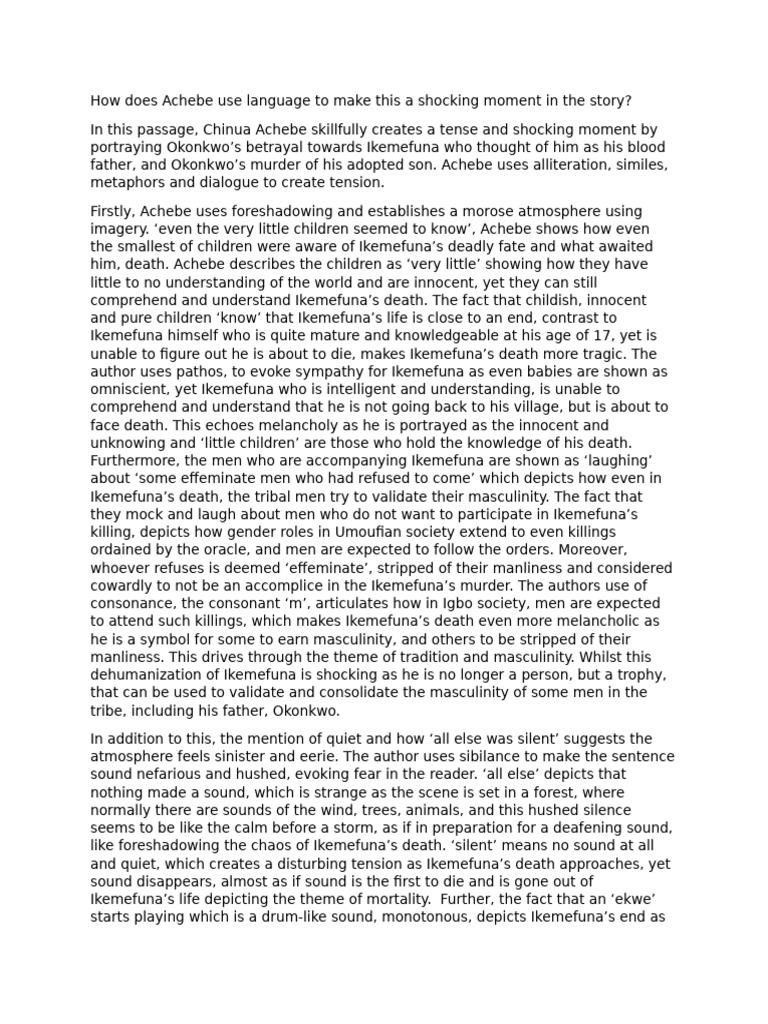 Eng Lit Prose Q On Ikemefunas Death | PDF | Masculinity