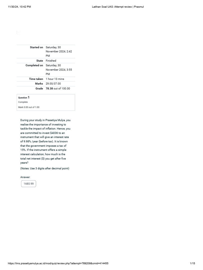 Latihan Soal UAS - Attempt Review - Prasmul1 | PDF | Interest ...