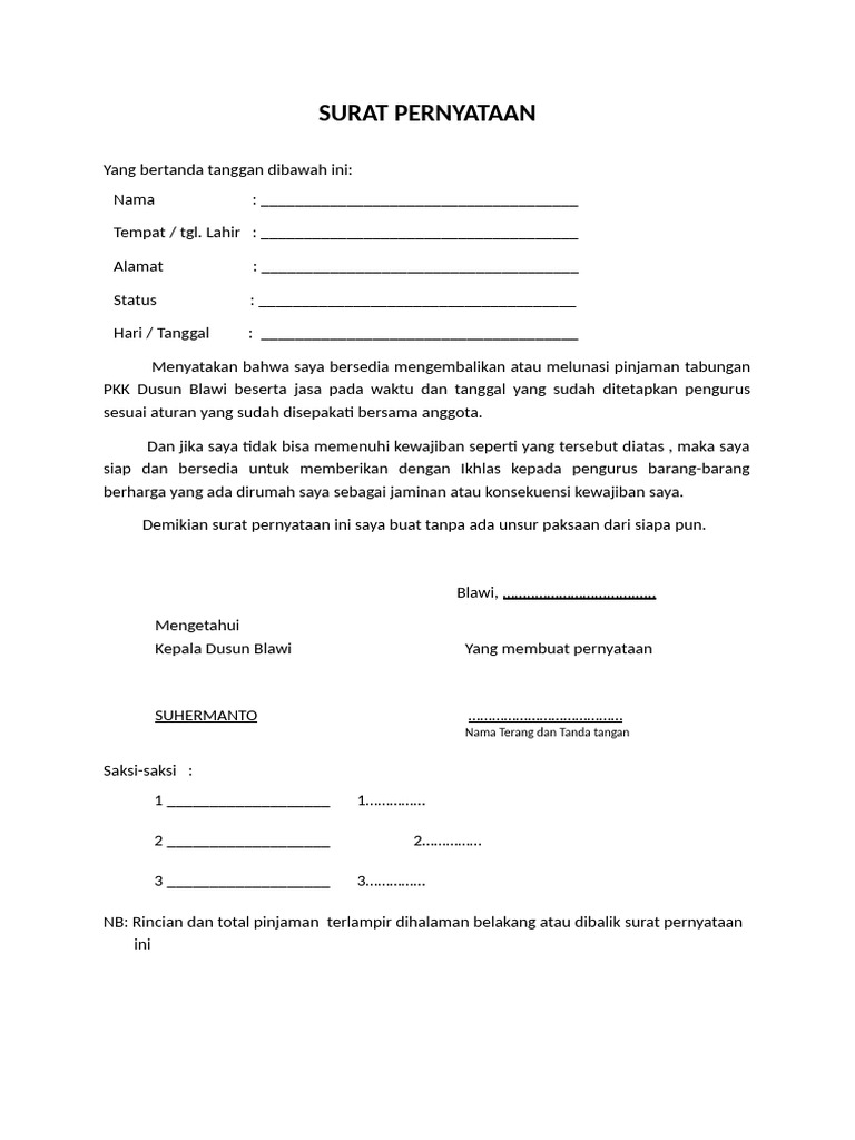 M. Iswati SURAT PERNYATAAN Tabungan 6 Maret 2025 | PDF