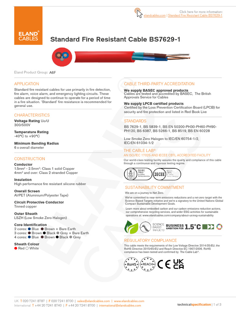 Standard Fire Resistant Cable Bs7629 1 LCPB Basec Approved | PDF ...