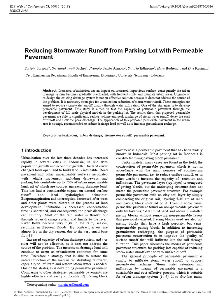 Reducing Stormwater Runoff From Parking Lot With Permeable Pavement ...