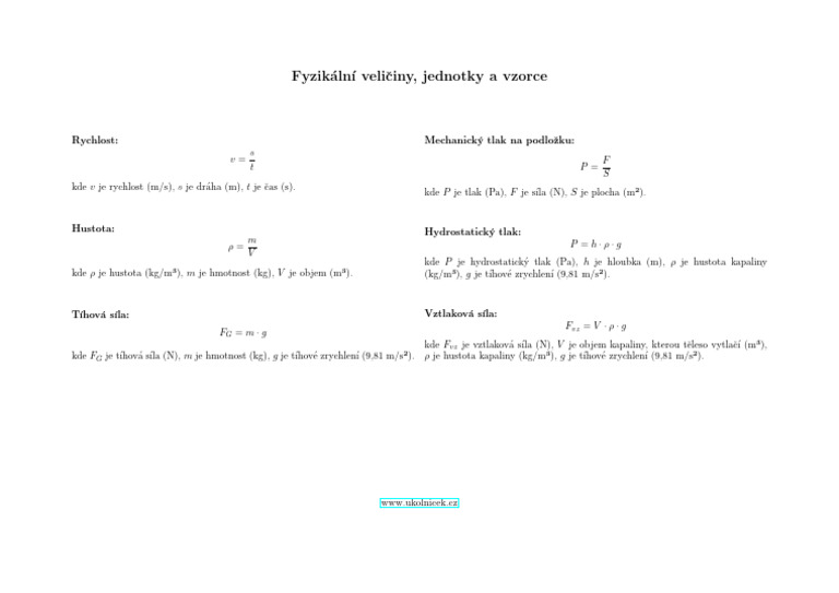 Vzorce Do Fyziky | PDF