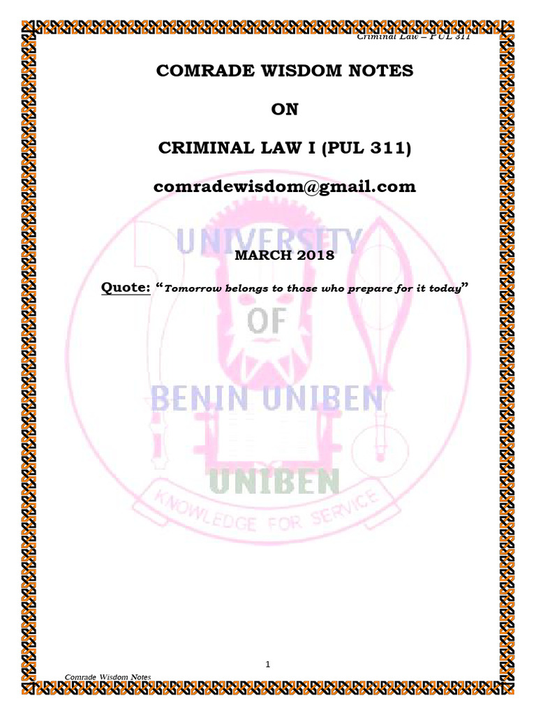 Comrade Wisdom Notes on Criminal Law | PDF | Crimes | Crime & Violence