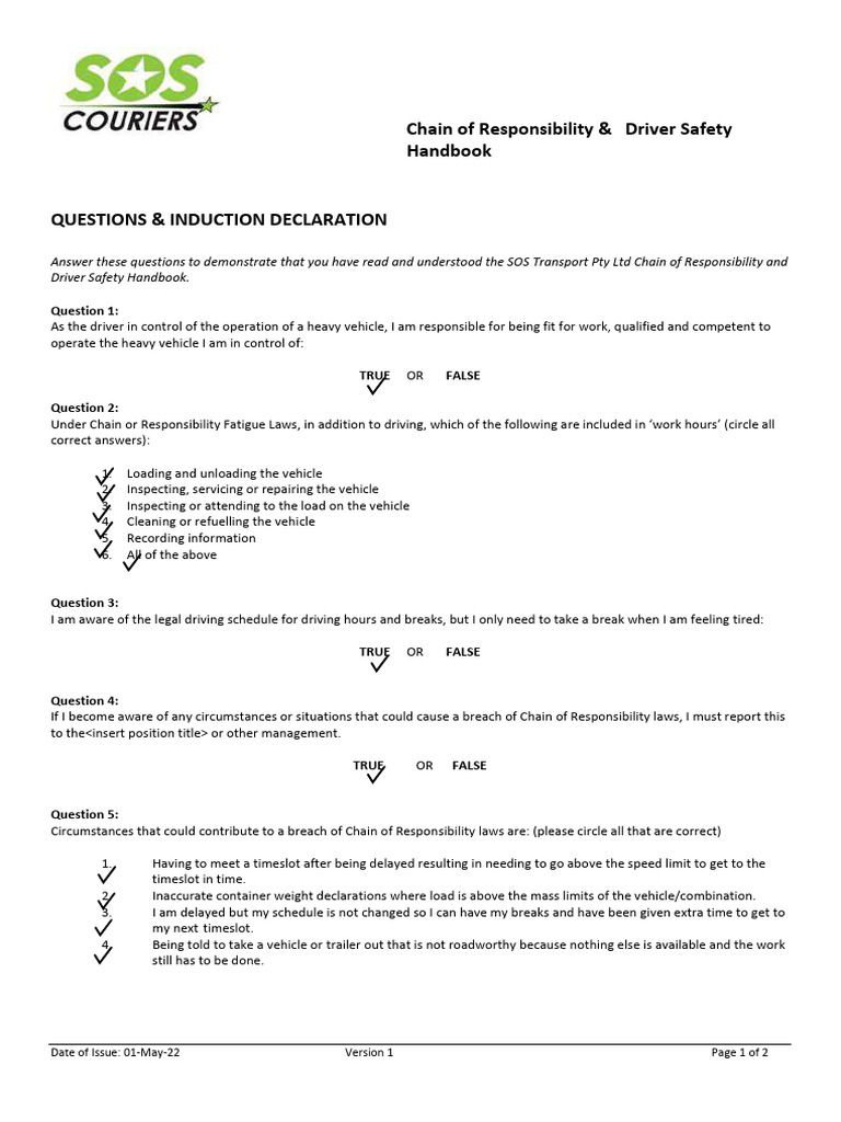 CoR and Safety Driver Assessment Questions | PDF | Truck | Land Transport