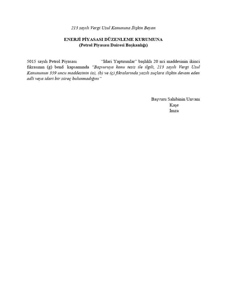 213 Vergi Usul Kanunu Beyanı | PDF