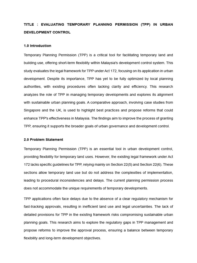 Evaluating Temporary Planning Permission (TPP) in Urban Development ...
