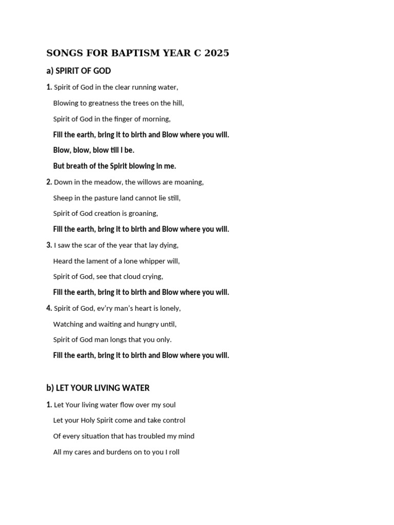 Songs For Baptism Year C 2025 | PDF | Glory (Religion) | Religious ...