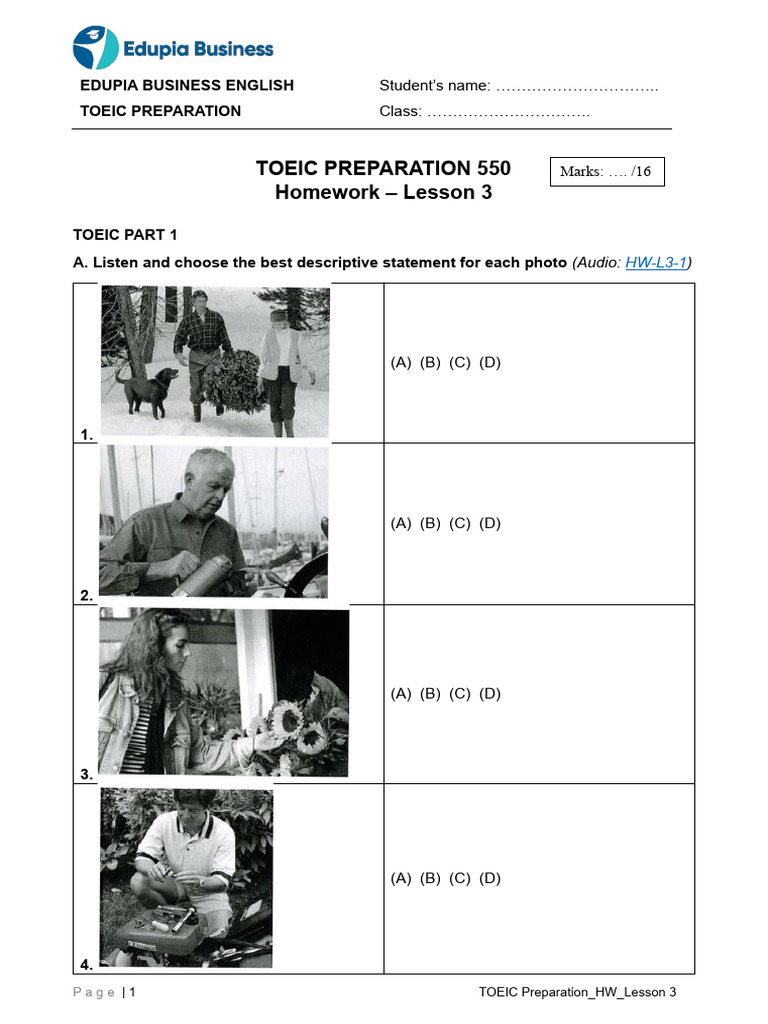 TOEIC Lesson 3 Homework Guide | PDF