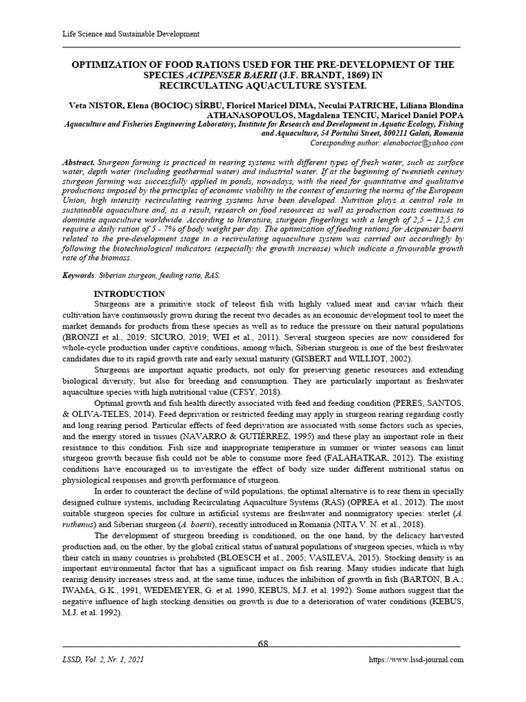 Optimization of Food Rations Used For The Pre-Deve | PDF | Aquaculture | Filtration
