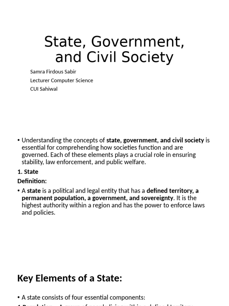 State, Government, and Civil Society Explained | PDF | Democracy ...