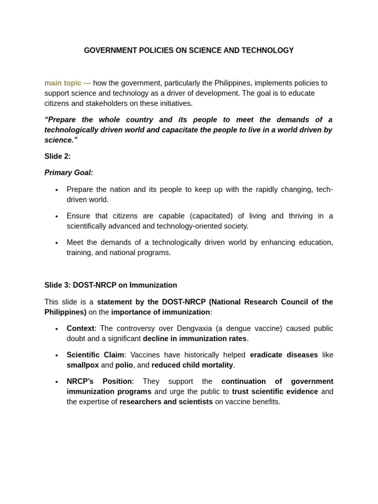 Government Policies On Science and Technology | PDF | Vaccines ...