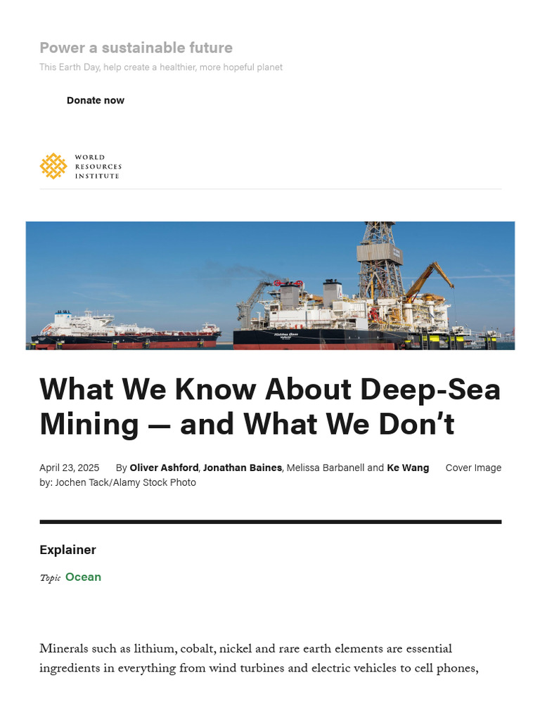 What We Know About Deep-Sea Mining and What We Don't - World Resources ...