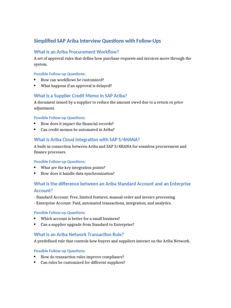 SAP Ariba Interview Questions Guide | PDF | Procurement | Invoice