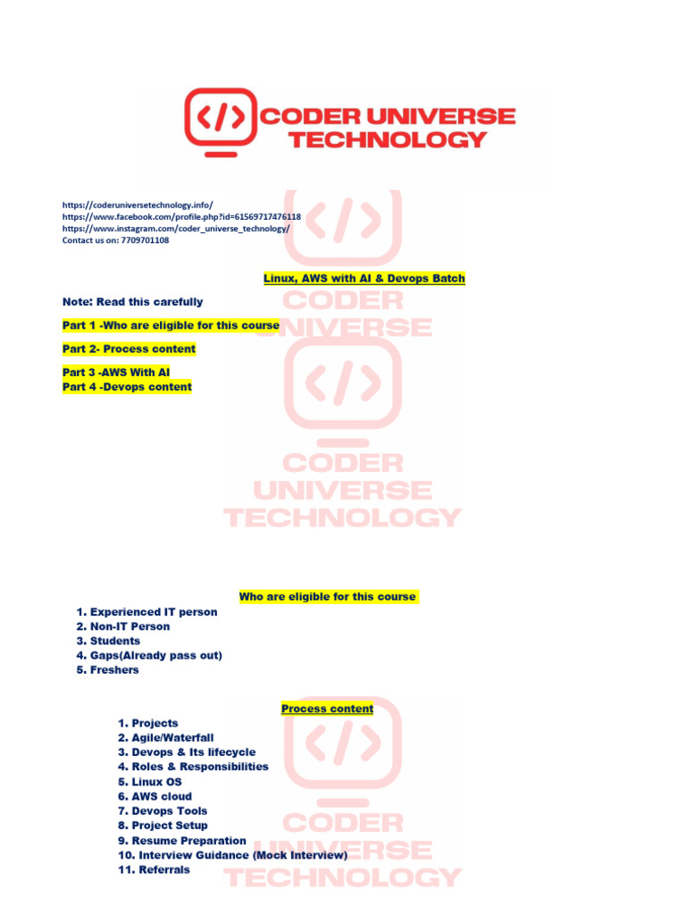 Devops, Linux, AWS With AI Syllabus Latest Syll | PDF