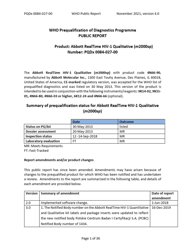 PQDx 0084 027 00 AbbottRealTimeHIV 1 Qualitative m2000sp v4.0 | PDF ...