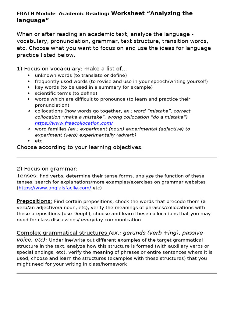 Worksheet Analyzing The Language | PDF