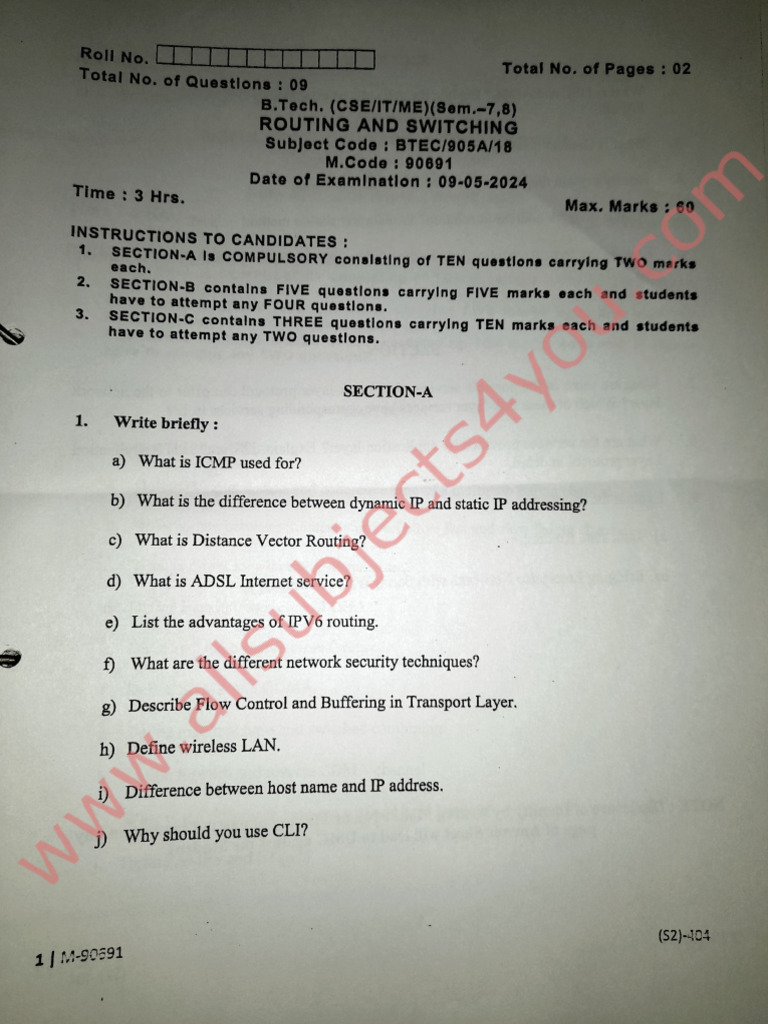 Btech Sem 7 8 Btec 905a 18 Routing and Switching | PDF | Computer Network | Internet Protocols