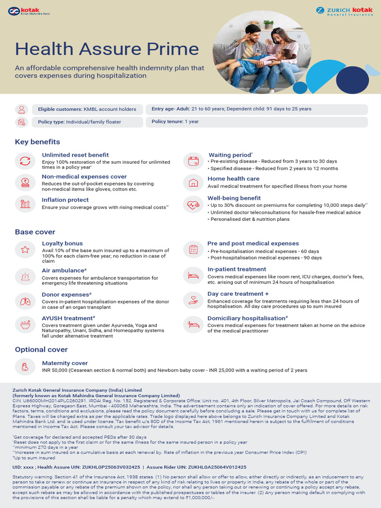 ZKGI - Health - Assure - Prime One Pager - Final | PDF | Insurance ...