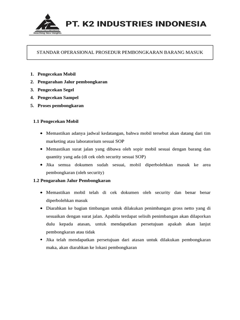Standardt Operating Procedure Unloading Oil | PDF