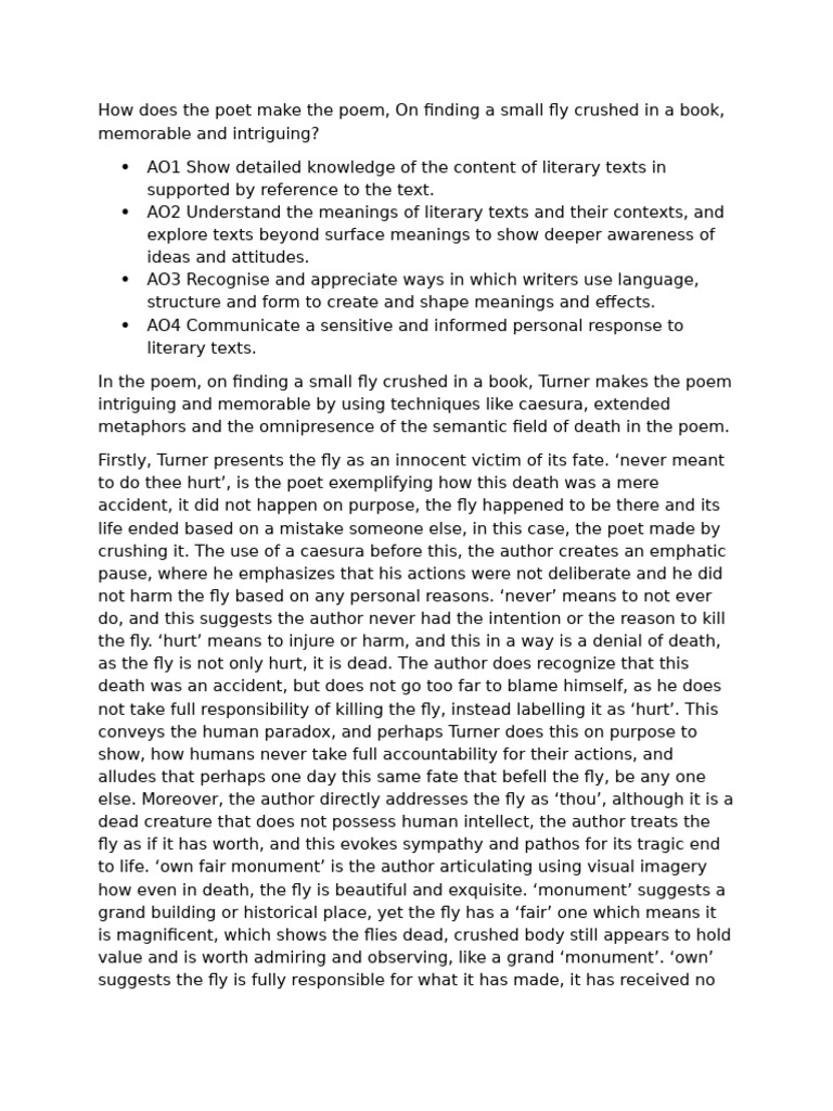 Finding A Small Fly Crushes | PDF | Death | Poetry