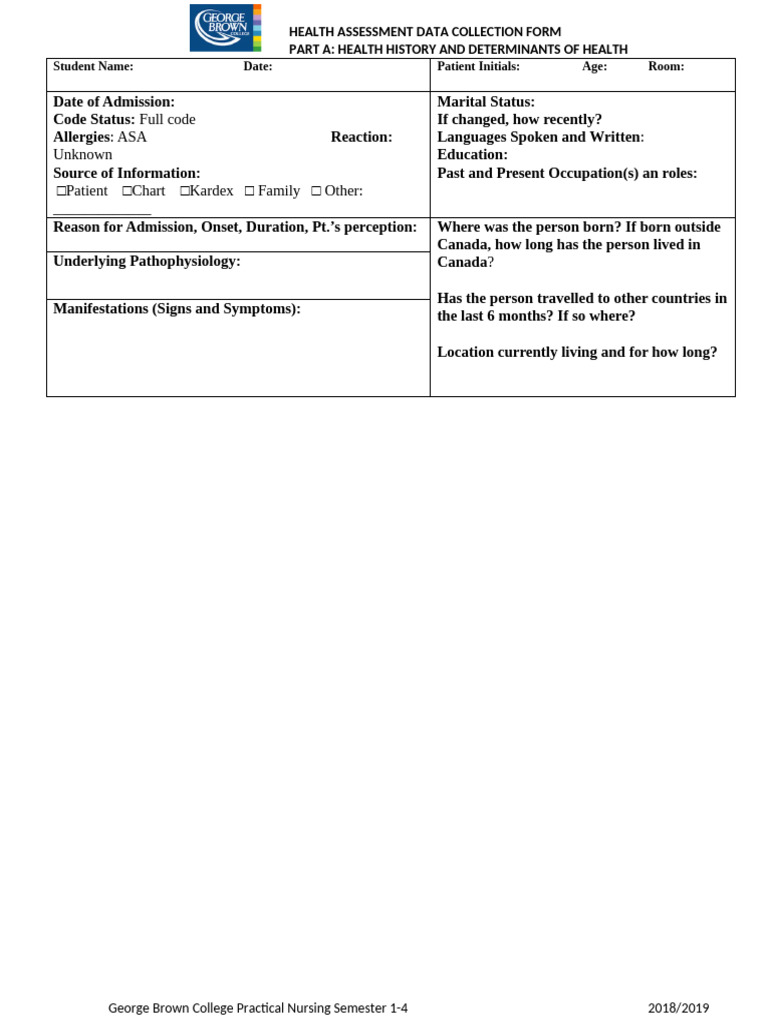 PN Health Assessment Data Collection Form 2018 - 2019 3 | PDF | Patient ...