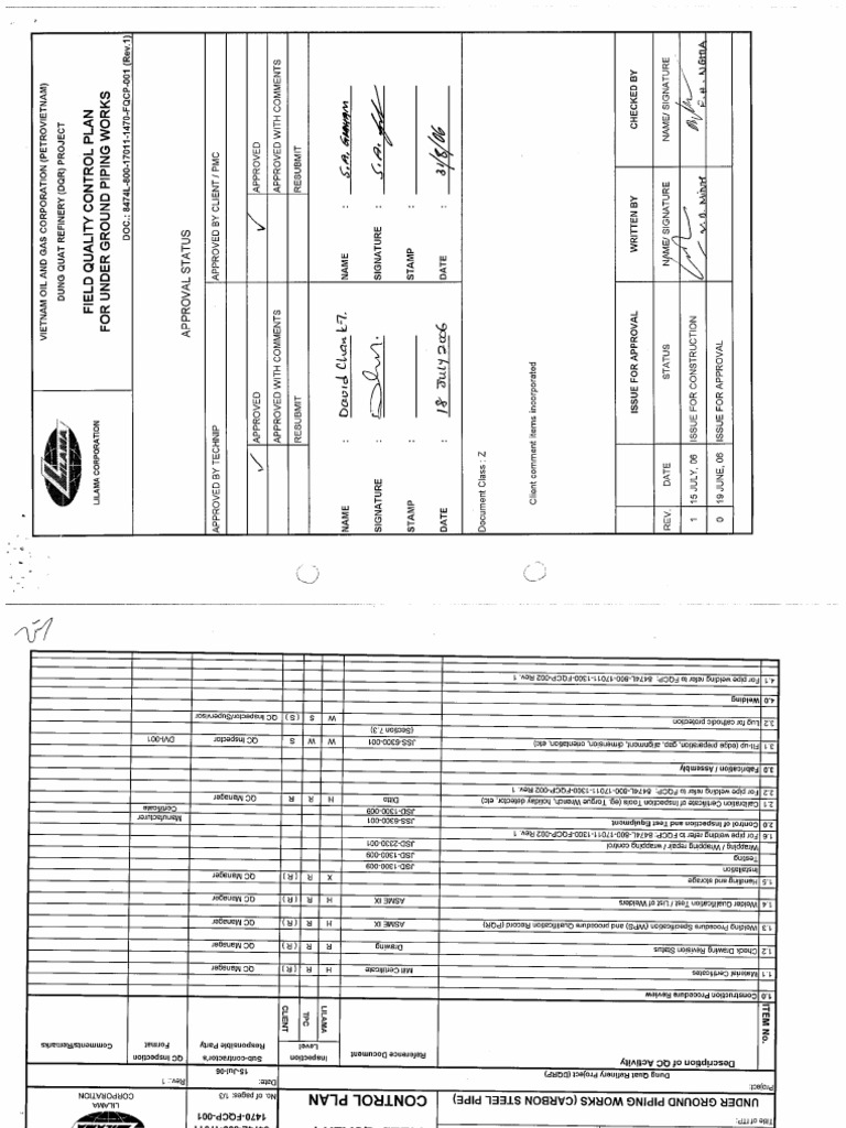 Field Quality Control Plan For Under Ground Piping Works (1470-FQCP-001 ...
