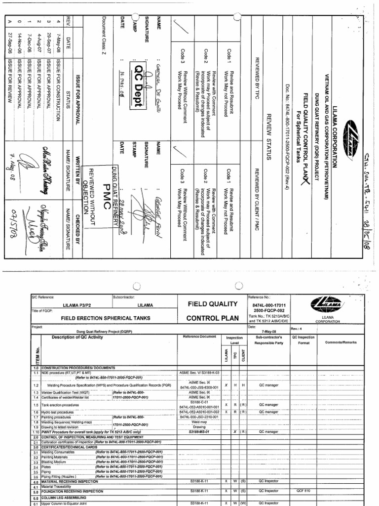 Field Quality Control Plan For Spherical Tanks (2500-FQCP-002) | PDF