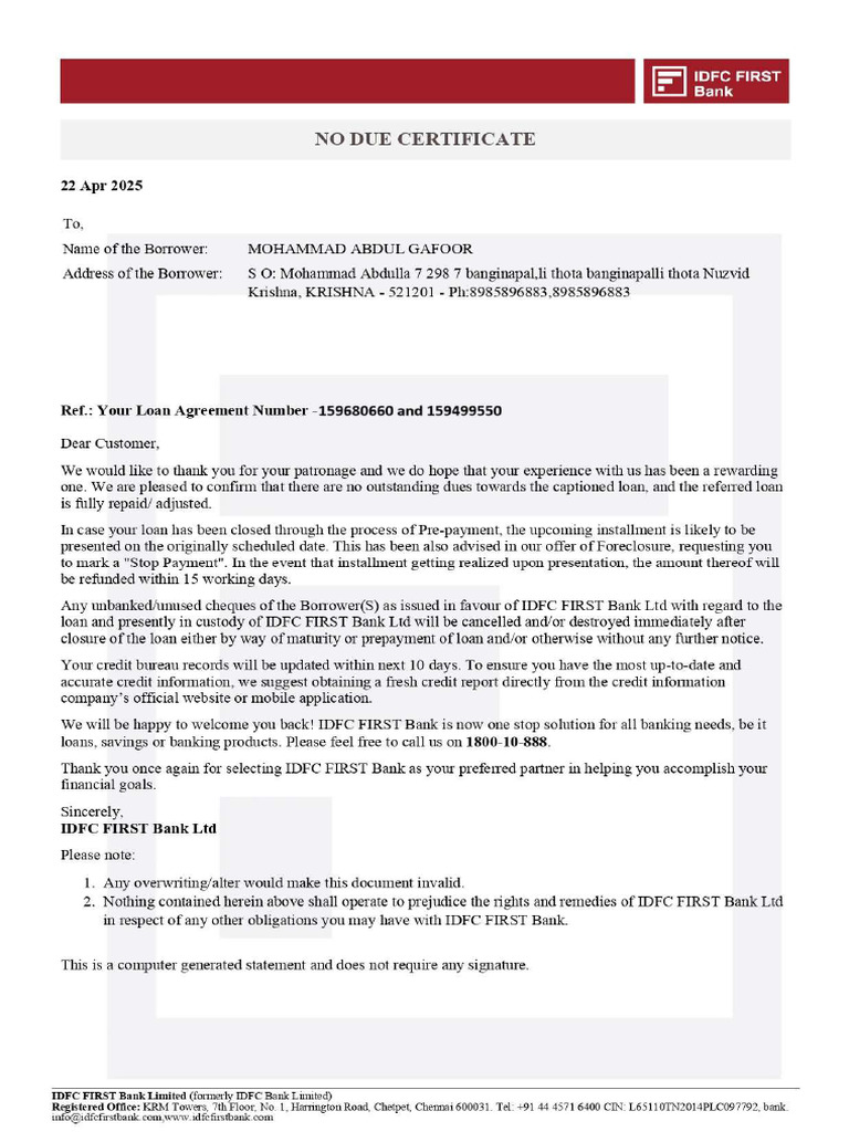 No Objection Certificate (NOC) | PDF