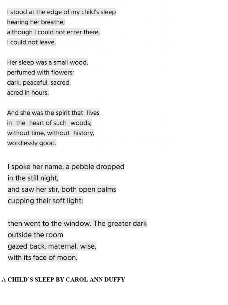 A CHILD’S SLEEP BY CAROL ANN DUFFY | PDF