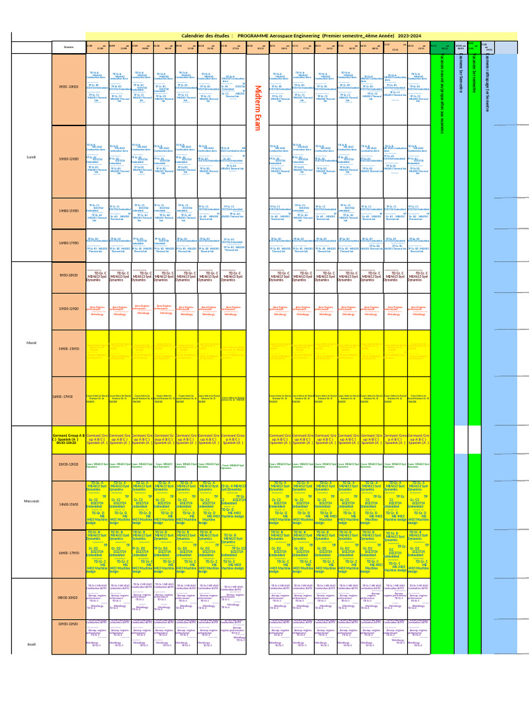 Calendrier 1er Semestre Génie Aérospatial | PDF