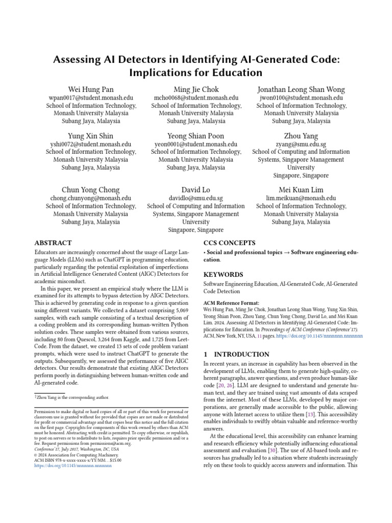 Assessing AI Detectors in Identifying AI Generated Code | PDF | Sensitivity And Specificity ...