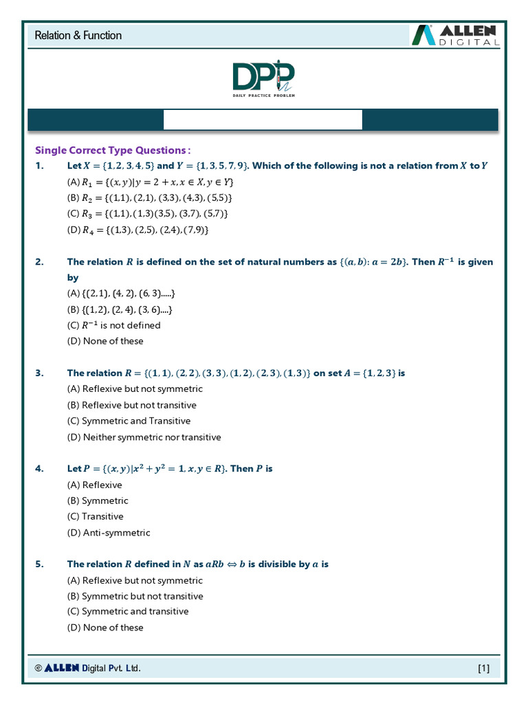 DPP-Relation & Function | PDF | Function (Mathematics) | Mathematics