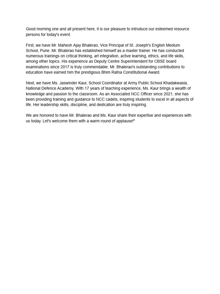 Event Introduction: Bhalerao & Kaur | PDF