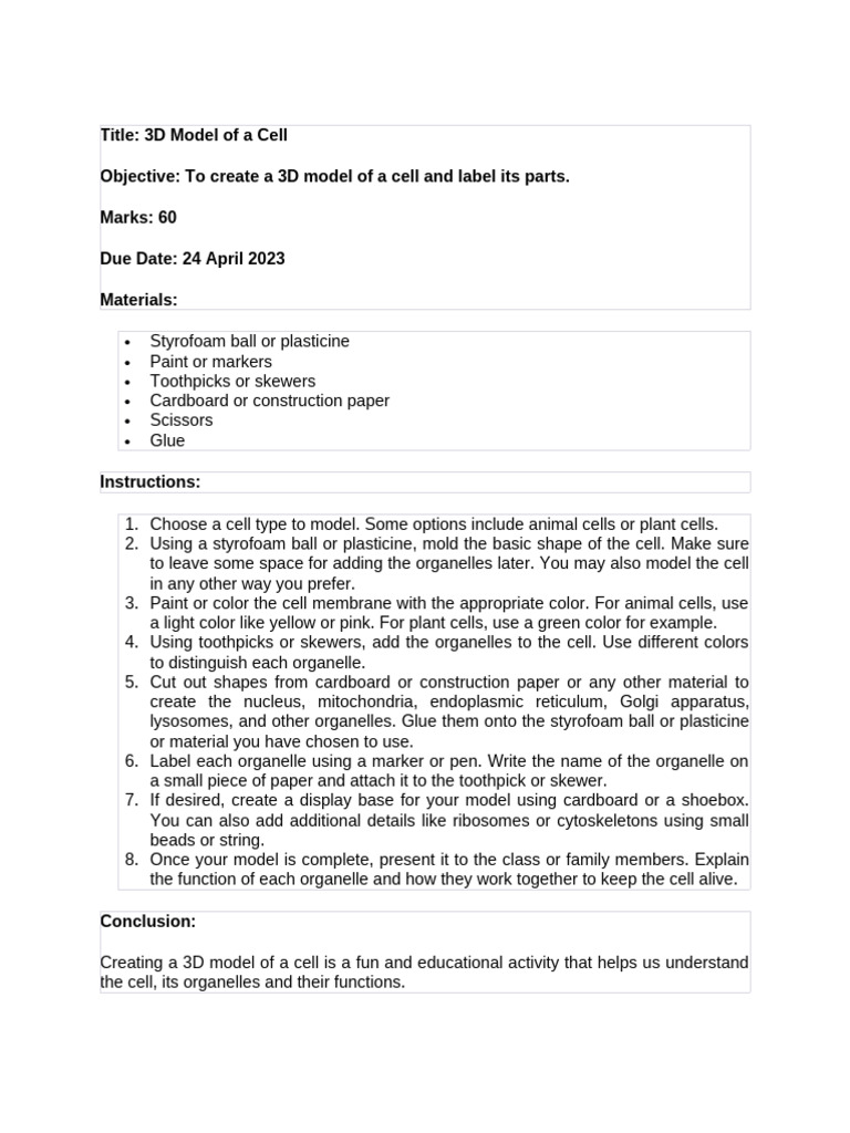 3D Cell Model Creation Guide | PDF | Cell (Biology) | Organelle