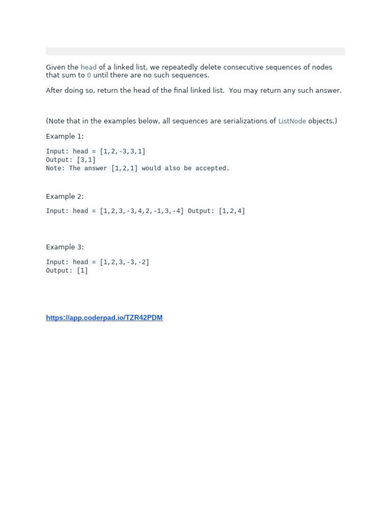 Input: Head (1,2,-3,3,1) Output: (3,1) | PDF