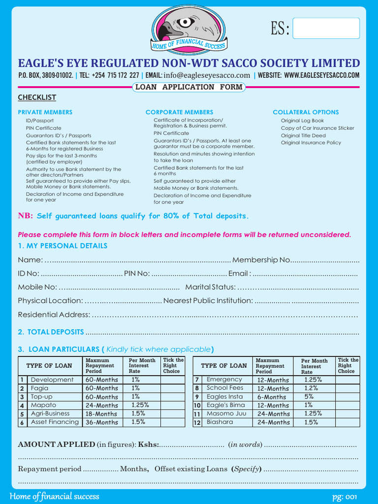 Eagles Eye Sacco-Loan Application Form | PDF | Loans | Banks