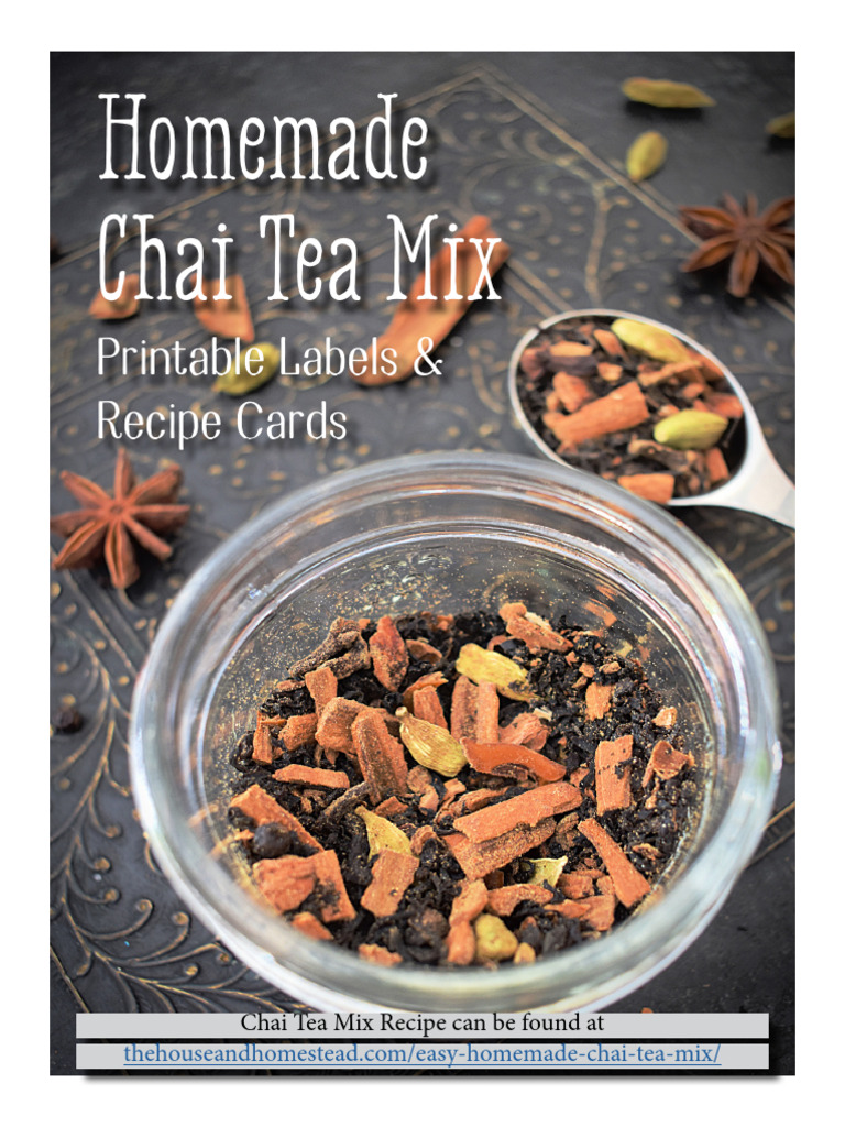Chai Tea Mix Labels Recipe Cards | PDF