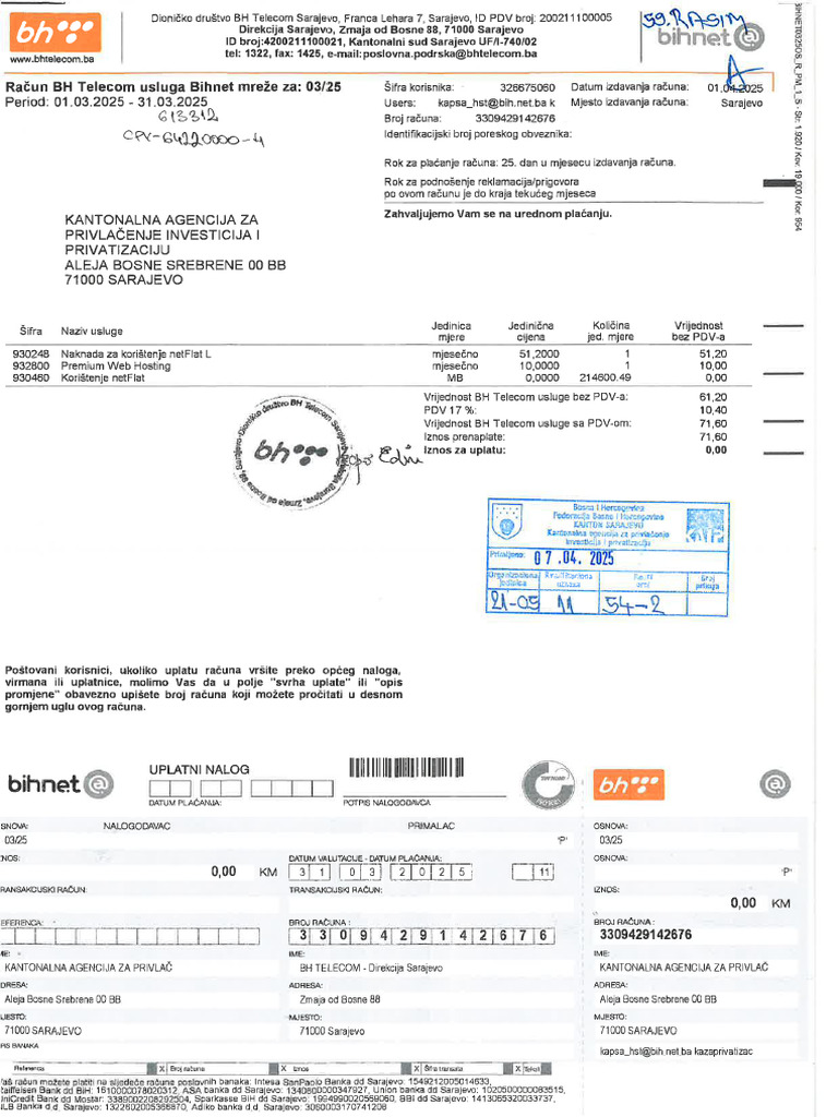 Bhtelecom (Bihnet 03-2025) - 01.04.2025-61,20 | PDF