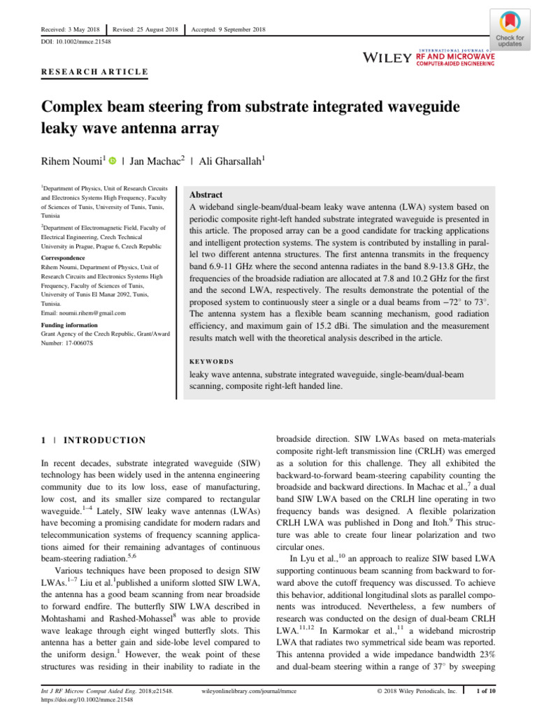 Complex Beam Steering From Substrate Integrated Waveguide Leaky Wave Antenna Array 2018 | PDF ...